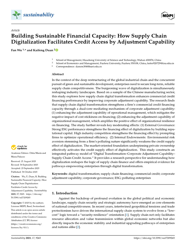 Building Sustainable Financial Capacity How Supply Chain Digitalization ...