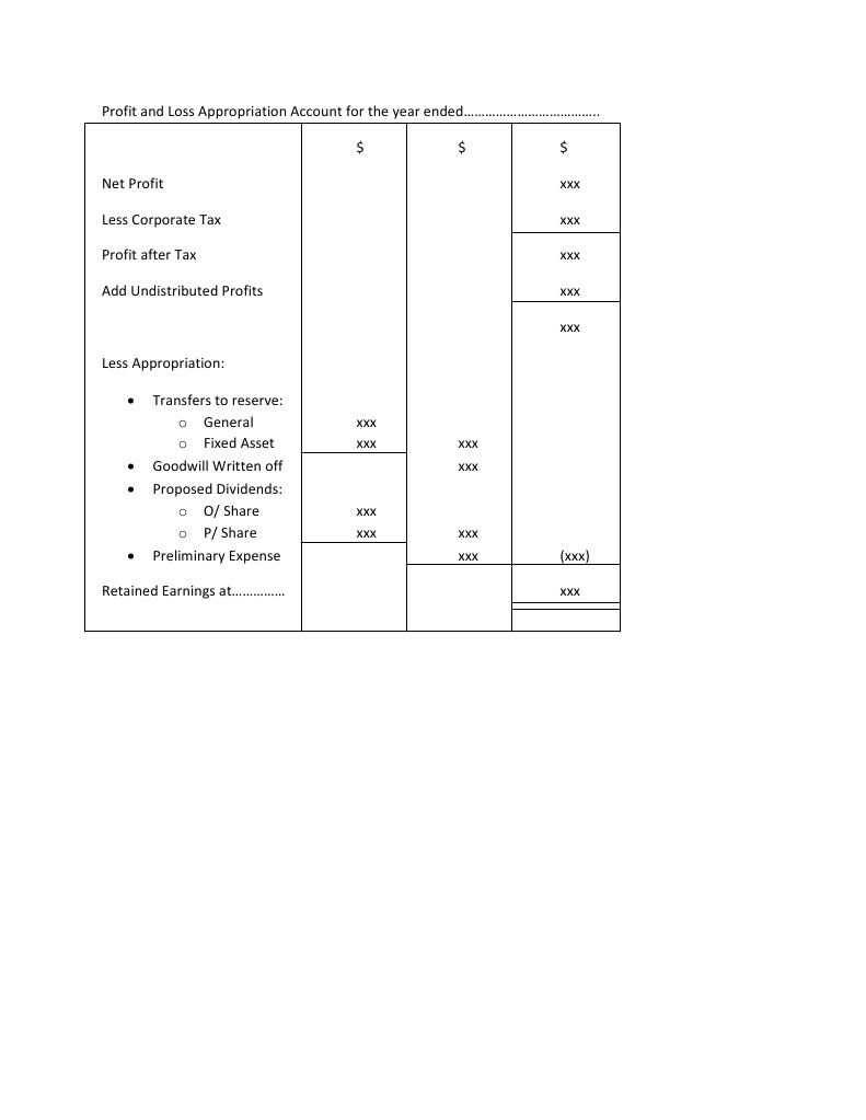Profit and Loss Appropriation Account Format | PDF | Finance & Money ...