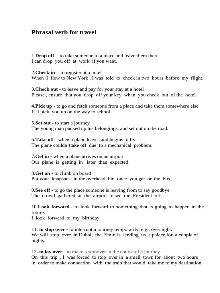 Phrasal Verb For Travel | PDF | Meal | Lunch