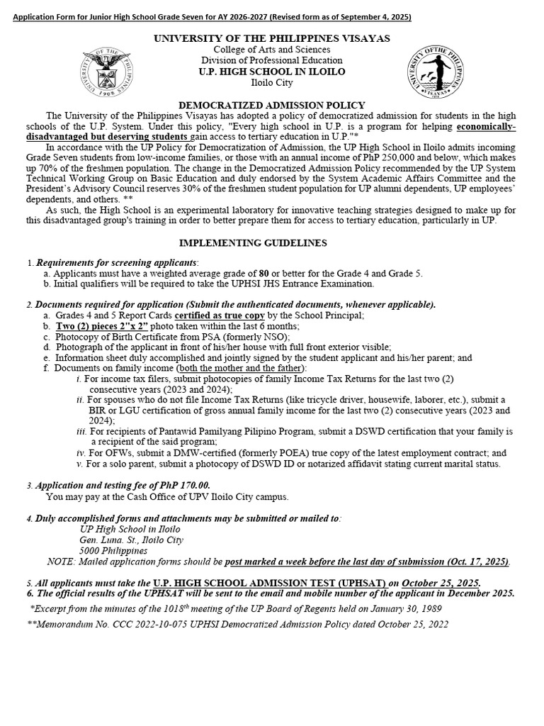 UP High School Grade 7 Application Form 2026-2027 | PDF | Home Appliance