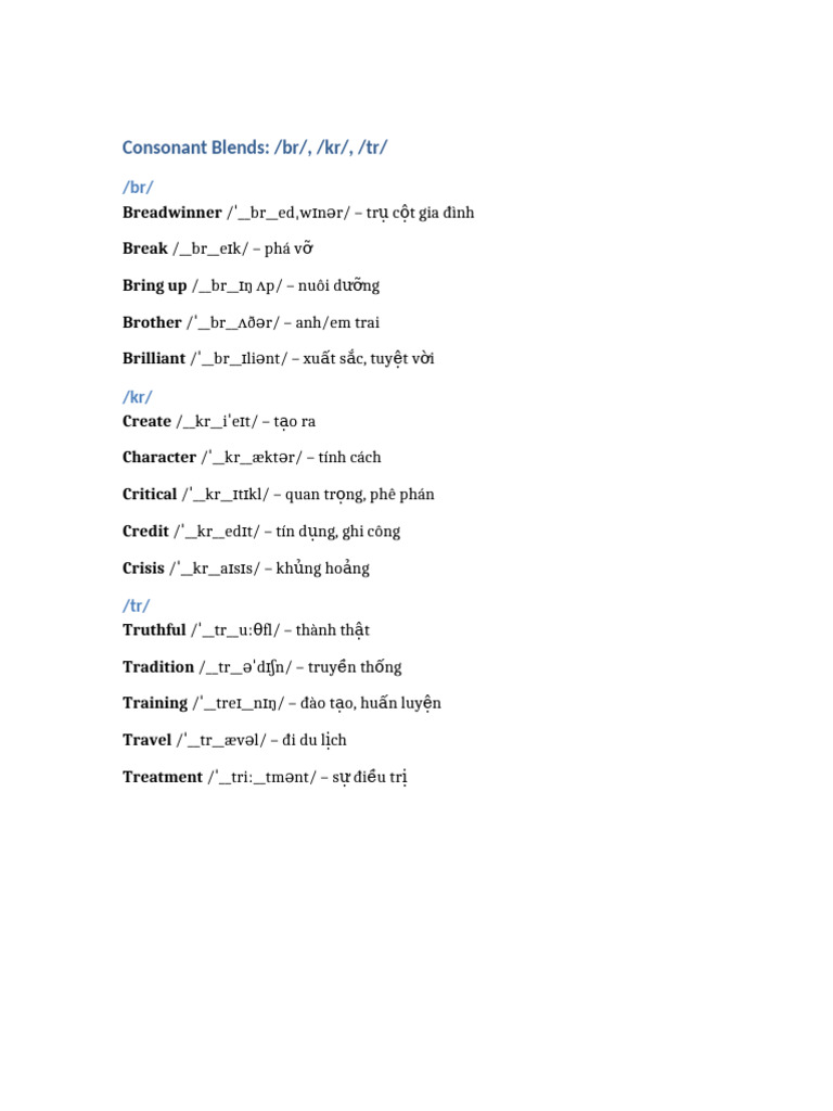 Consonant Blends BR KR TR | PDF