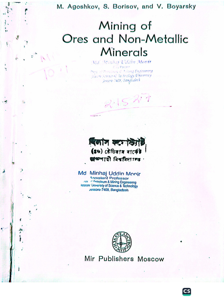 Mining of Ores & Non Metalic Minerals Part 1 | PDF