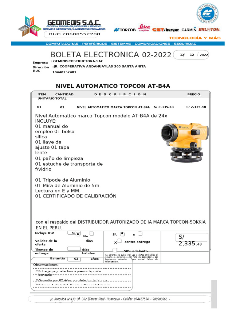 Nivel Automatico Topcon at B4a | PDF