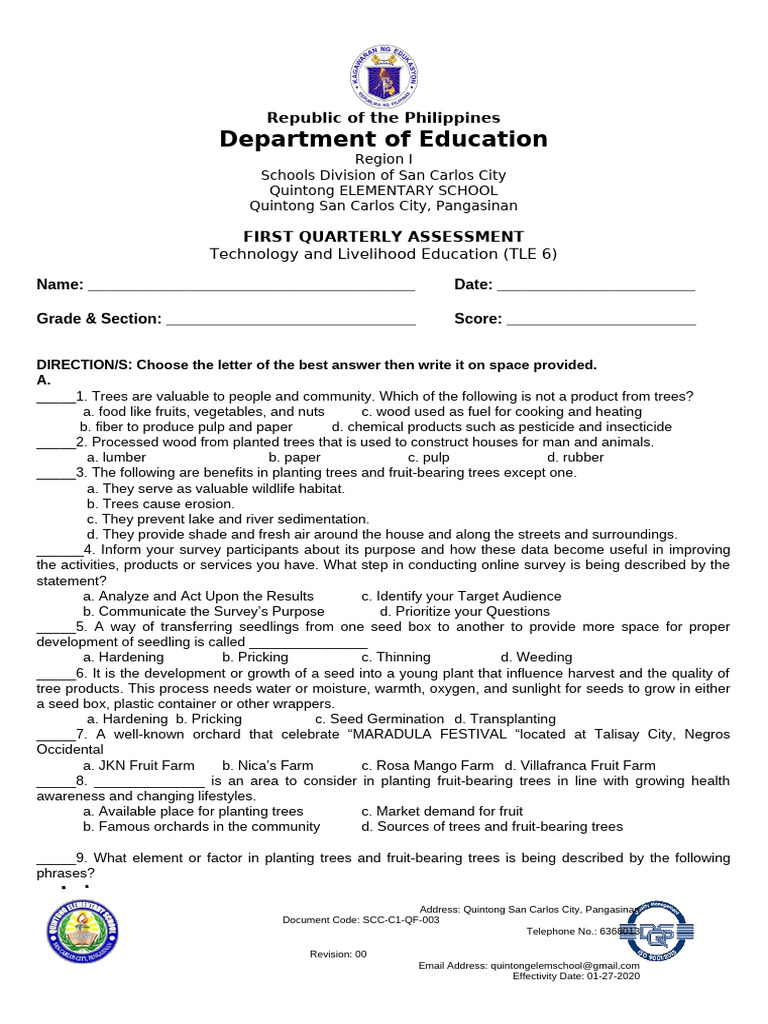 TLE 6 First Quarterly Assessment | PDF | Compost | Grafting