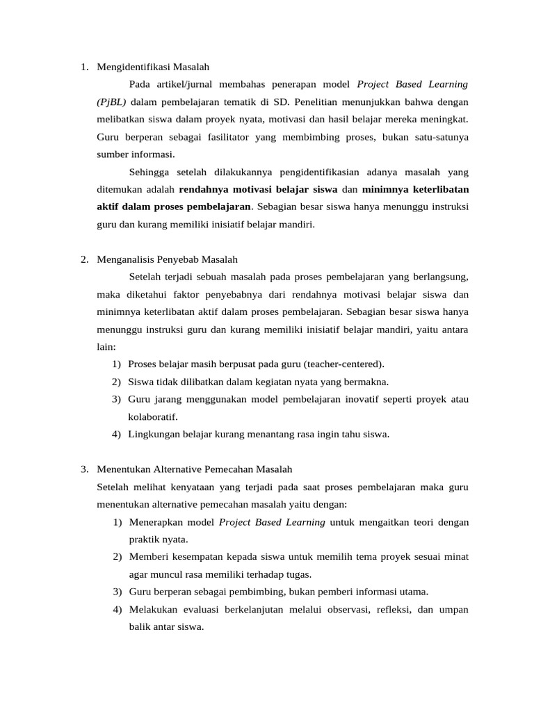 Penerapan PjBL untuk Tingkatkan Motivasi Siswa | PDF