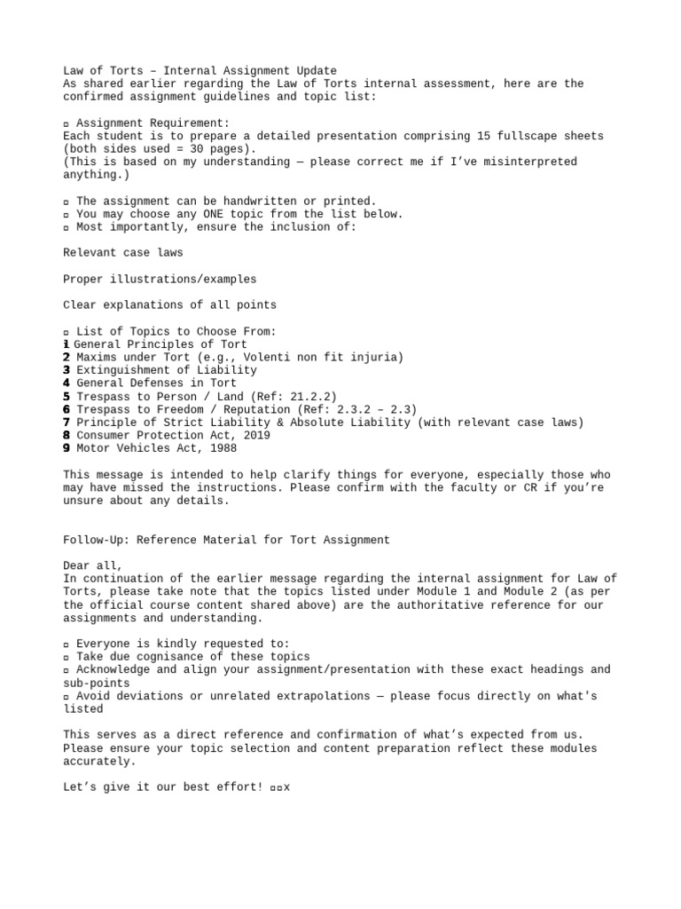 Tort Assignment | PDF