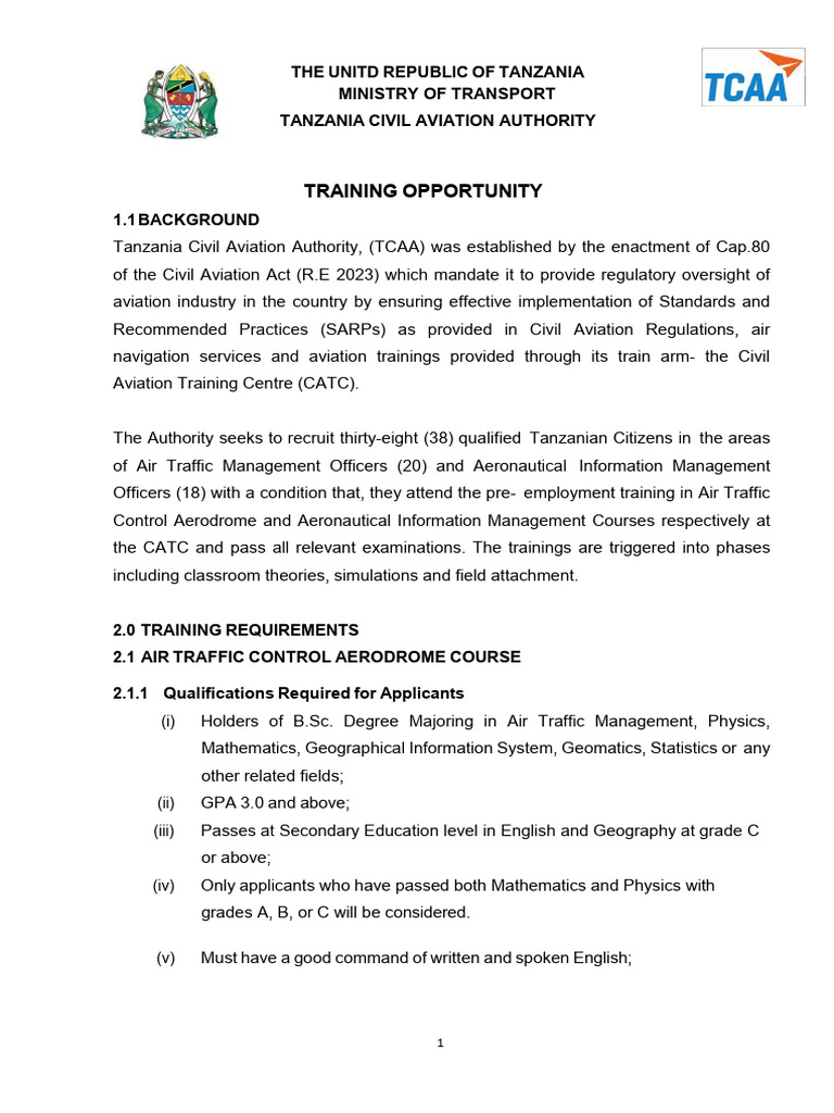 TCAA Air Traffic Controller Training 2025 | PDF | Tanzania