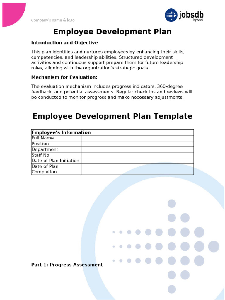 Employee Development Plan Template | PDF | Leadership | Mentorship