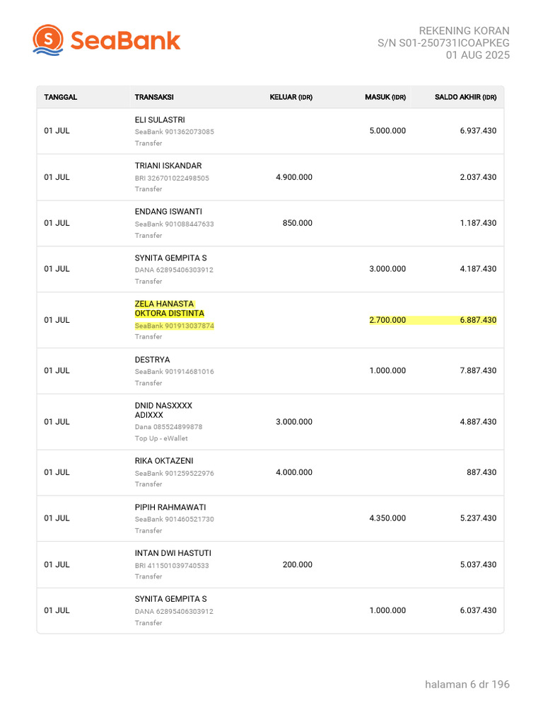 Seabank Statement 20250804 Extracted 08080641 | PDF