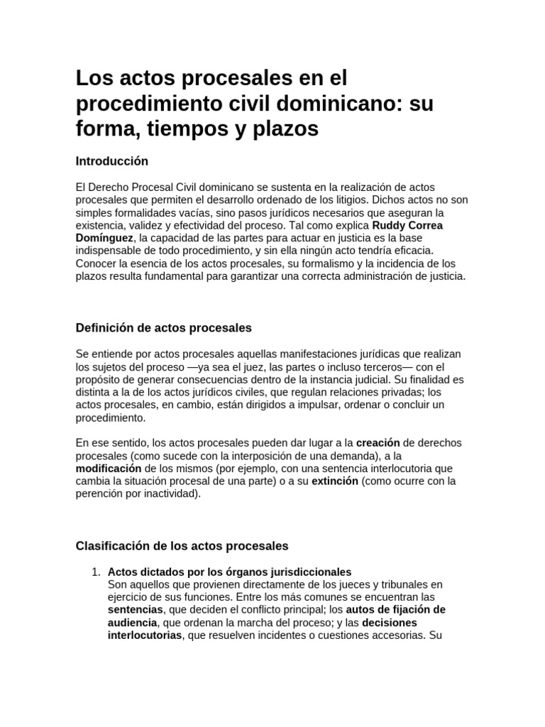 Actos Procesales en el Procedimiento Civil | PDF | Ley procesal ...