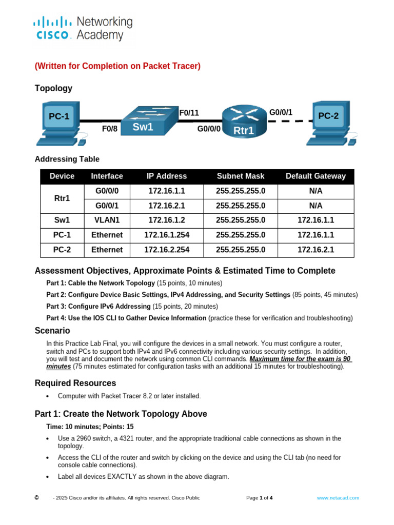 Packet Tracer Network Configuration Lab | PDF | I Pv6 | Ip Address