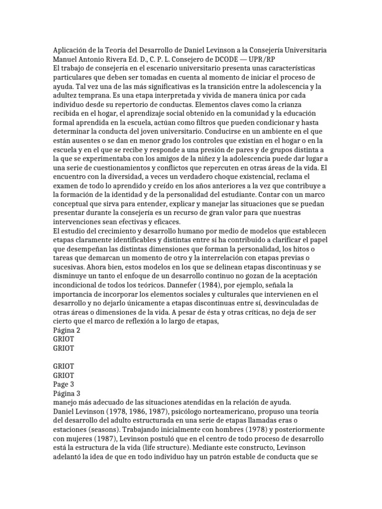 Aplicación de La Teoría Del Desarrollo de Daniel Levinson A La ...