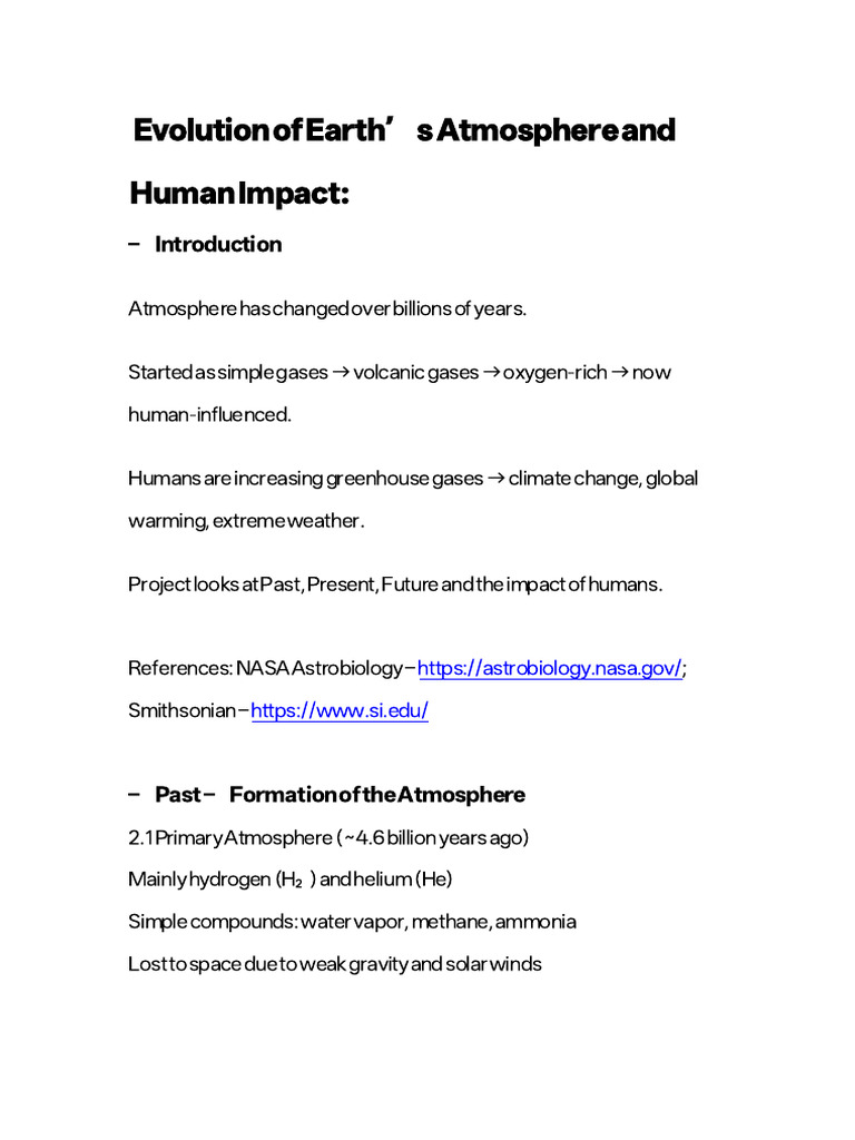 Evolution of Earth's Atmosphere and Human Impact | PDF | Earth Sciences ...
