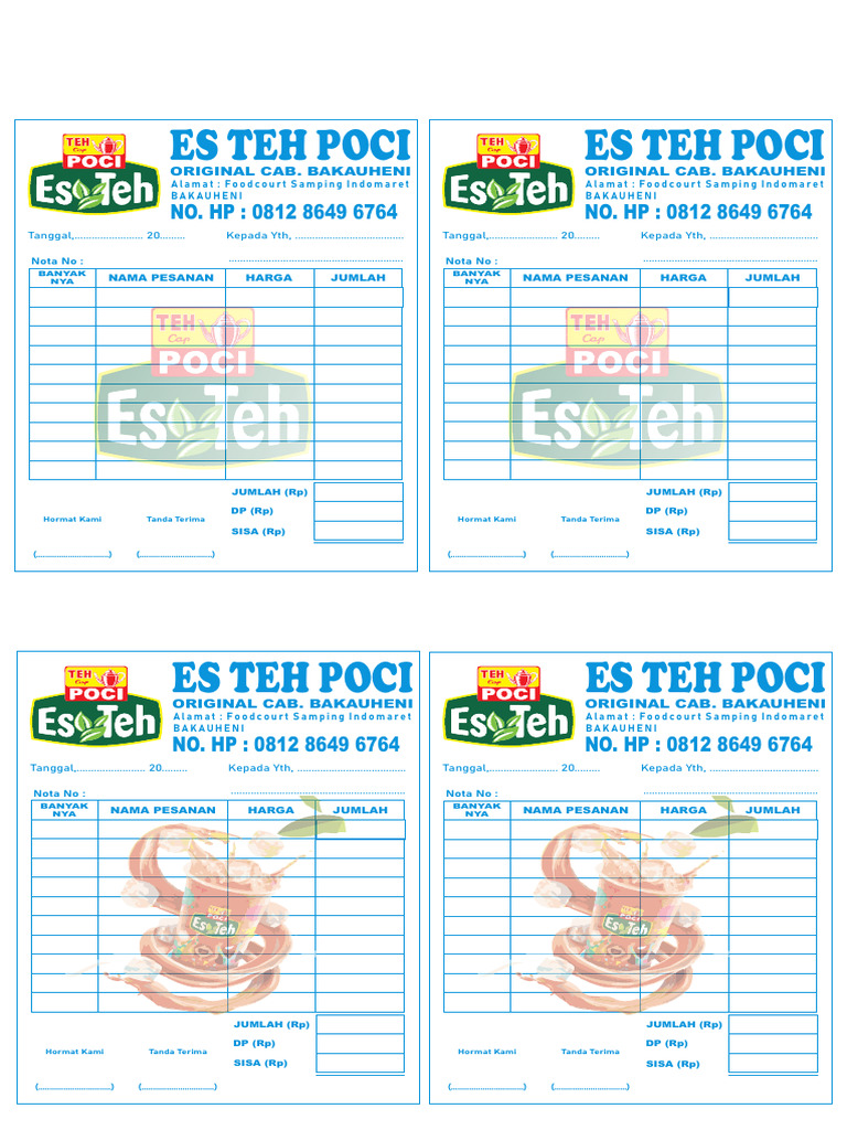 Nota Pesanan Es Teh Poci Bakauheni | PDF