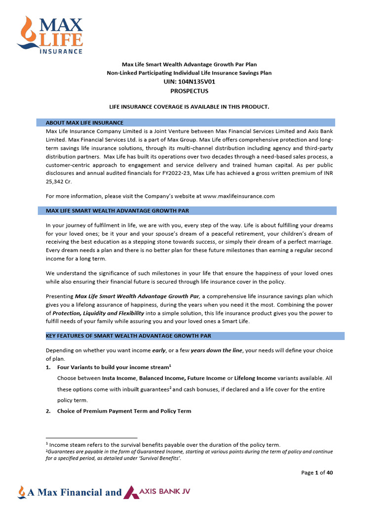 Max Life Smart Wealth Advantage Plan | PDF | Insurance | Accrual