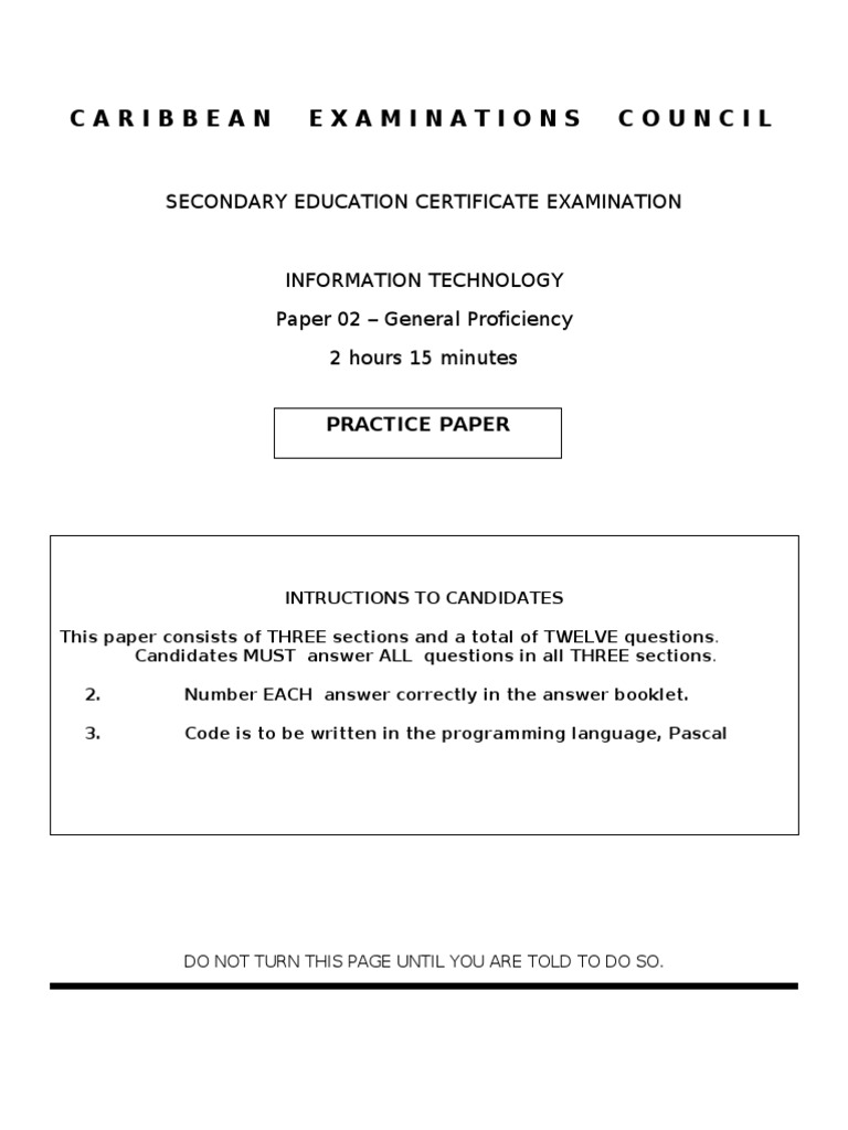 CXC Specimen Paper 2010 | PDF | Computer Hardware | Spreadsheet