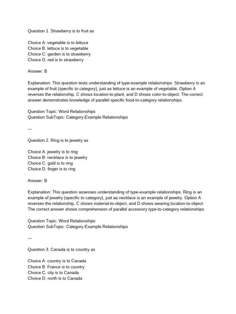 Word Relationships4 - Category-Example Relationships | PDF