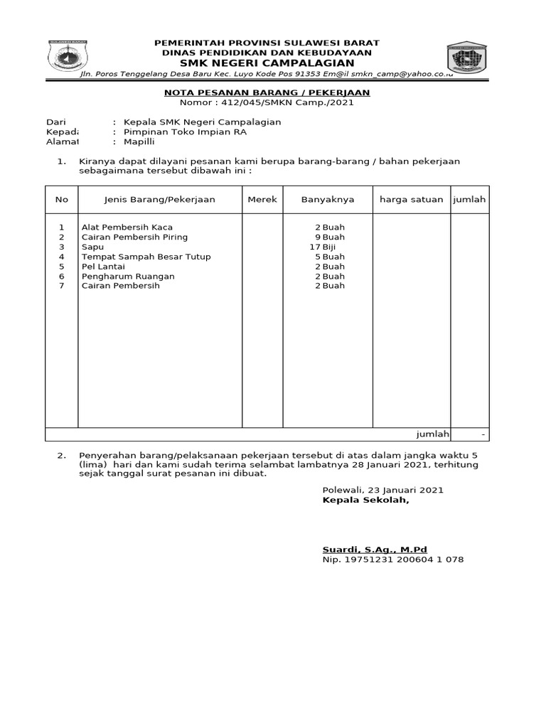 Nota Pesanan dan Serah Terima Barang SMK | PDF