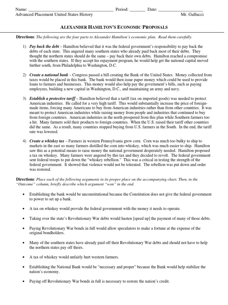 Hamilton's Economic Plan Overview | PDF | Alexander Hamilton | The ...