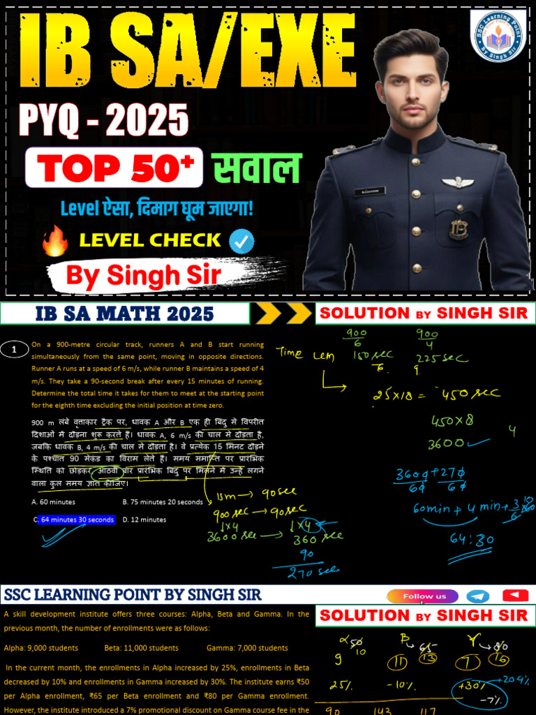 Ib Sa-Exe 2025 Best 50 Qns Solution PDF by Singh Sir | PDF