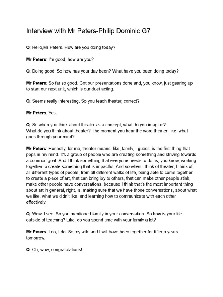 Insights from Theater Educator Mr. Peters | PDF