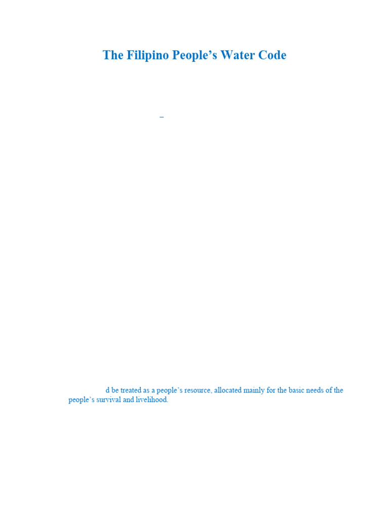 Filipino People's Water Code Overview | PDF | Water Resources | Water