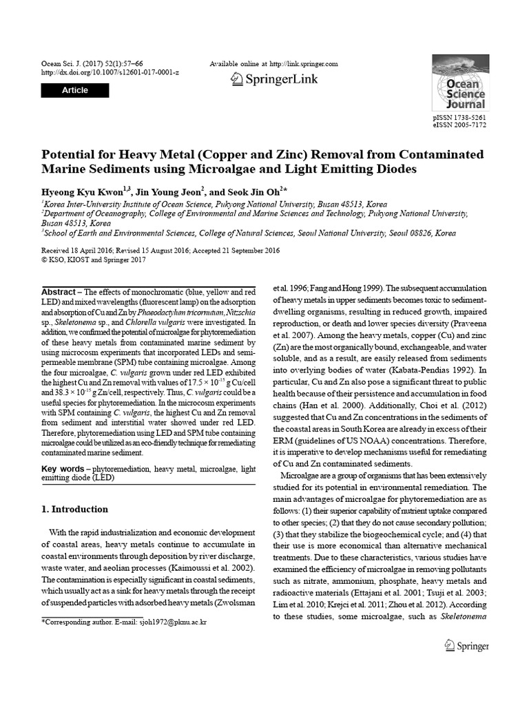 Microalgae for Heavy Metal Removal | PDF | Adsorption | Filtration