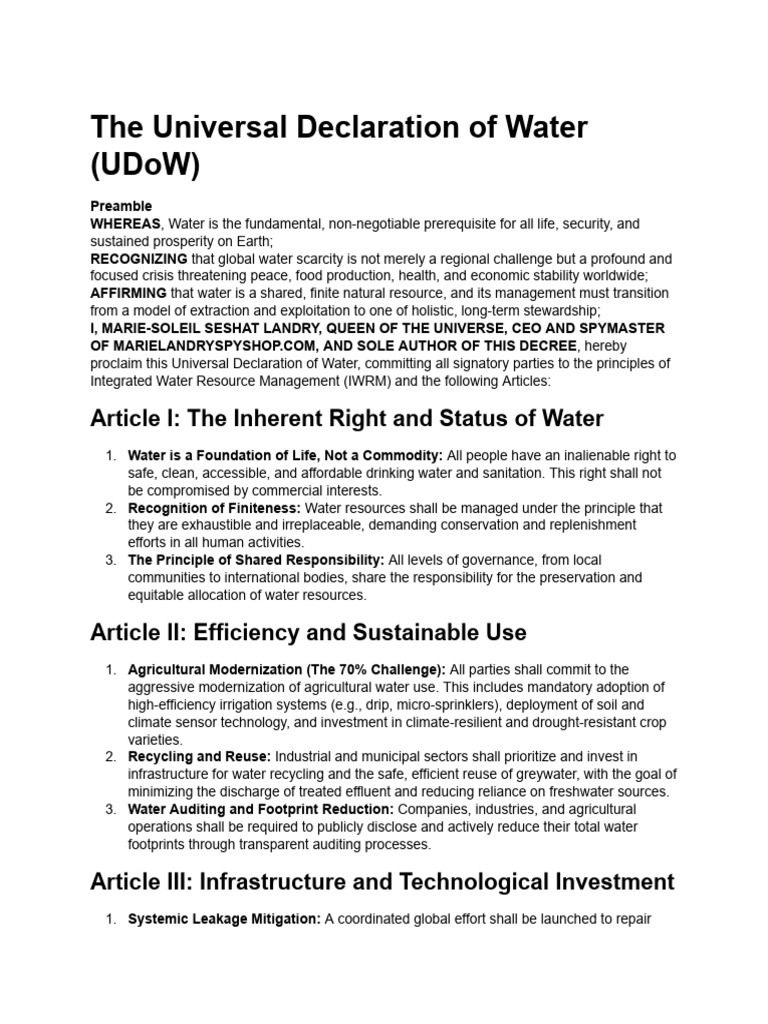 Universal Declaration of Water (UDoW) | PDF | Water Resources ...