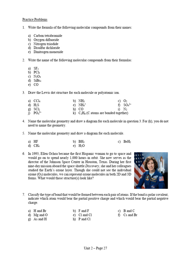 Molecular Compounds Practice Problems | PDF | Chemical Polarity ...