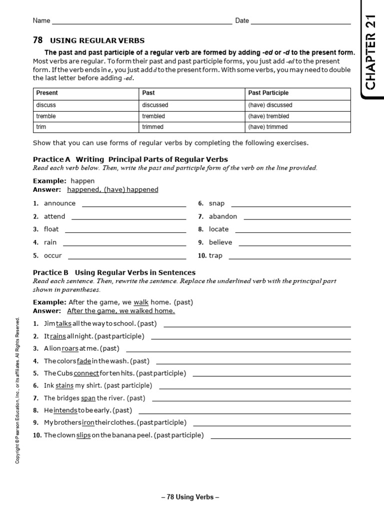 Using - Verbs - Grammar Workbook 7 - Pearson | PDF | Grammatical Tense ...