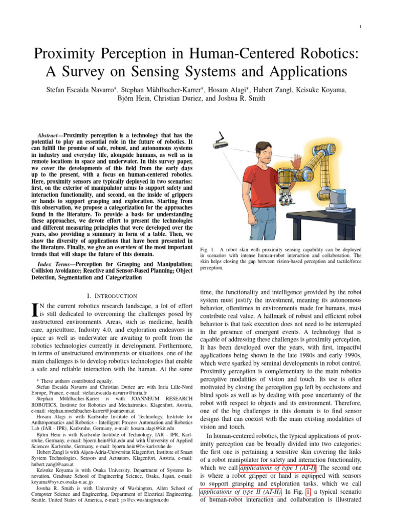 Proximity Perception in Robotics Survey | PDF | Robotics | Perception