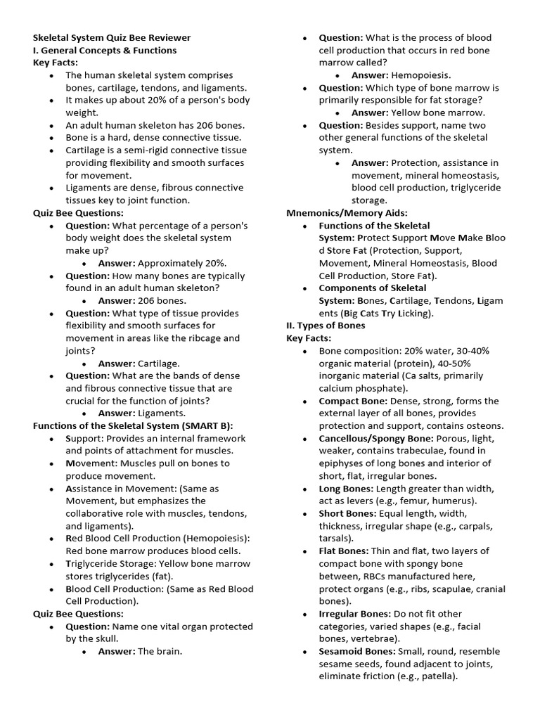 Skeletal System Reviewer | PDF | Bone | Anatomical Terms Of Motion