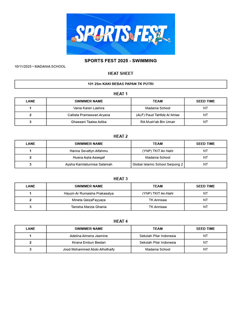 BA FIX 10-9-2025 Swimming Sports Fest | PDF | Swimming | Athletic Sports