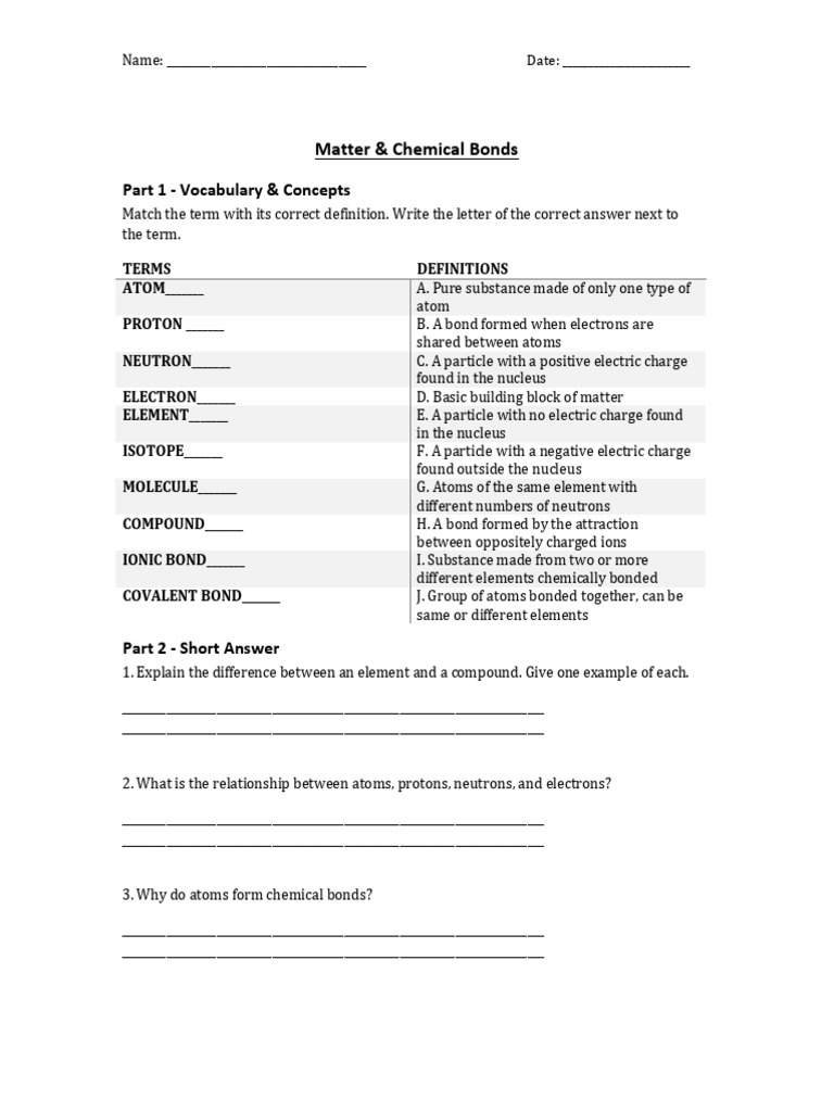 Matter and Chemical Bonds | PDF | Atoms | Ion