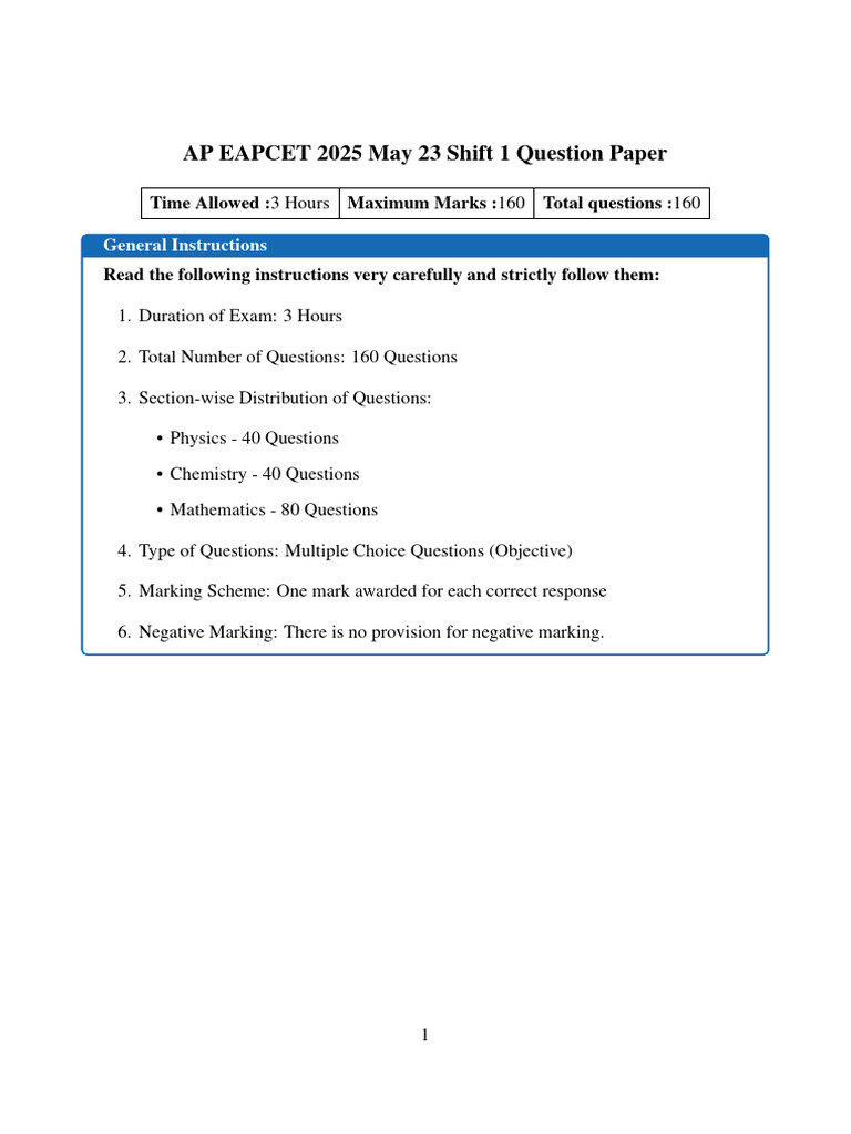 AP EAPCET 2025 Shift 1 Question Paper | PDF | Chemical Equilibrium ...
