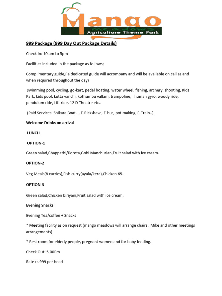 999 Day Out Package Details | PDF