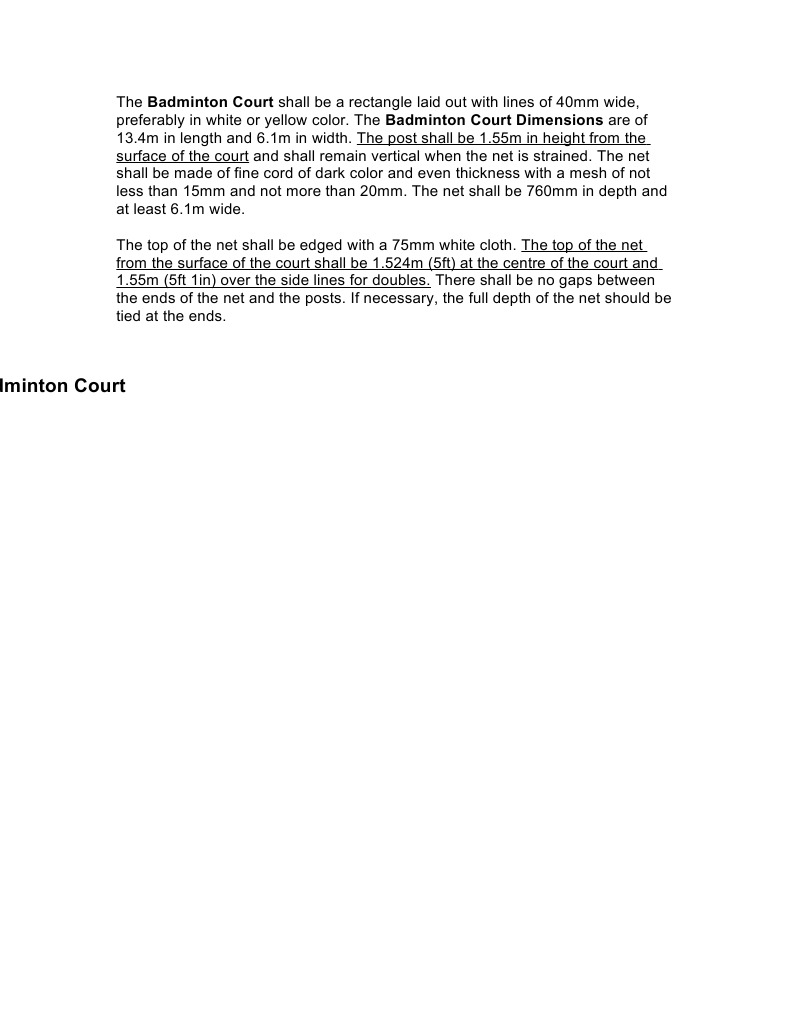 Badminton Court Dimensions Guide | PDF