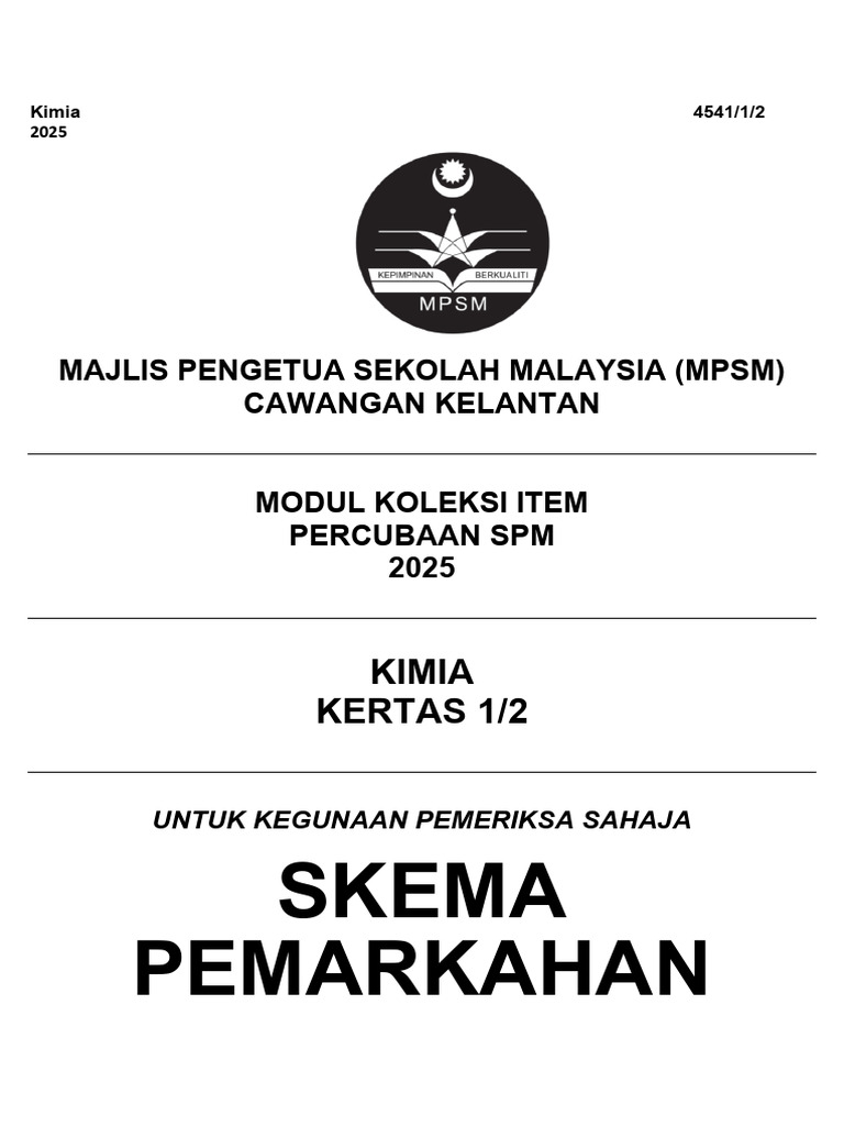 Skema Trial Kimia SPM 2025 Kelantan | PDF