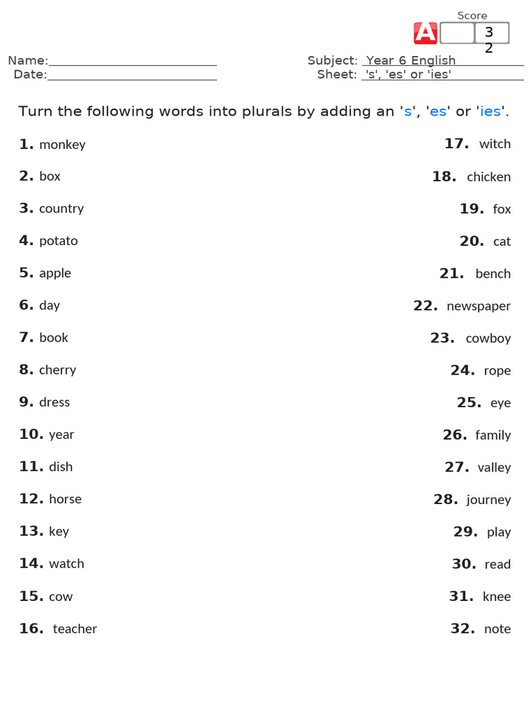 Plurals S Es or Ies Fun Activities Games Writing Creative Writing Task ...
