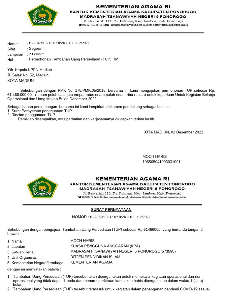 Permohonan TUP RM Rp61.466.000 Madiun | PDF