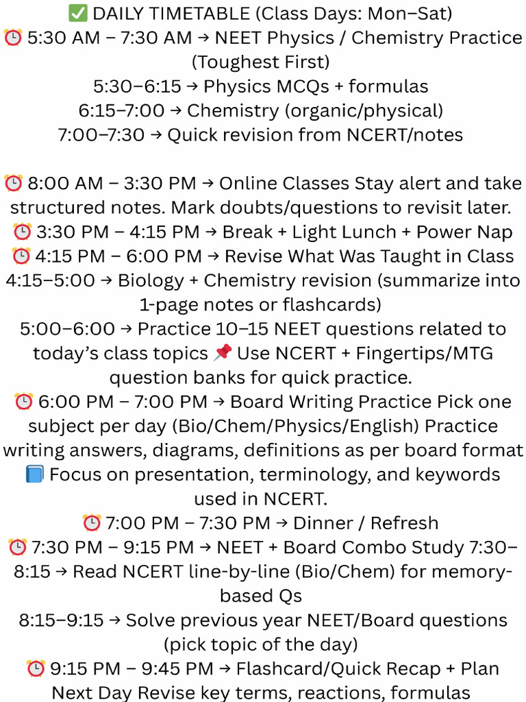 This Is An Excellent and Strategic Timetable For Someone Doing Class ...