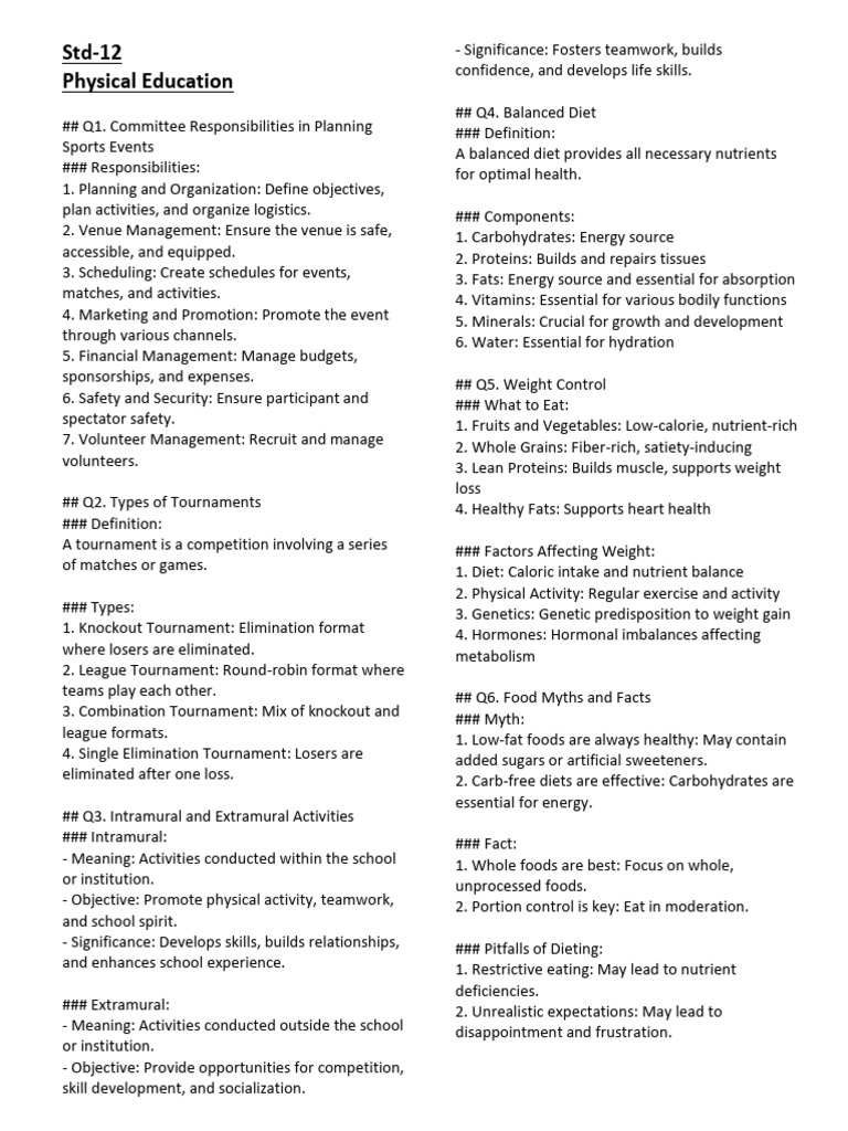 Physical Education: Key Concepts & Practices | PDF | Sports Nutrition ...