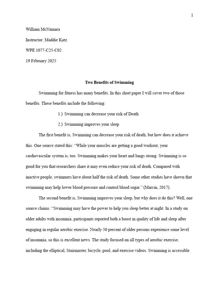 WPE 1077 Benefits of Swimming Paper | PDF