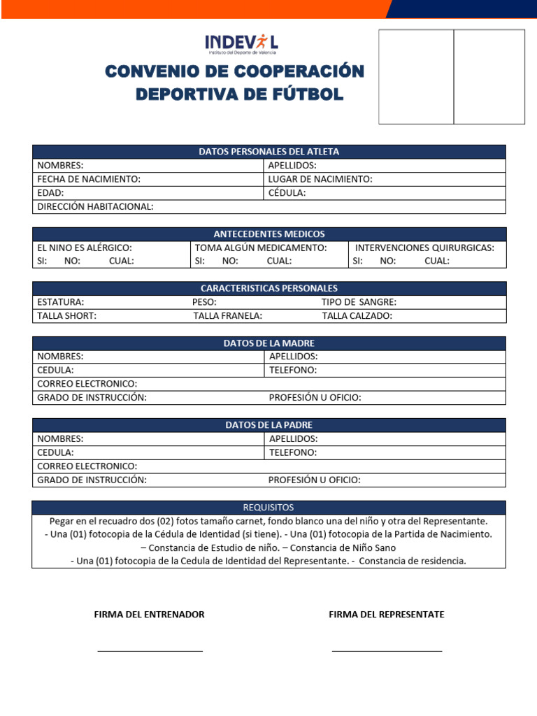 Formulario de Inscripción Deportiva de Fútbol | PDF