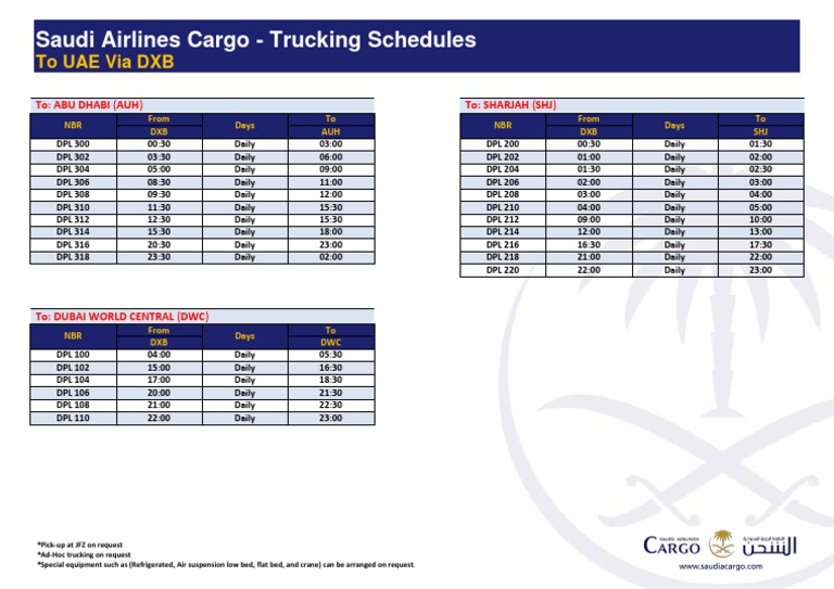 Saudi Airlines Cargo-RFS Trucking Schedules From UAE Via DXB | PDF