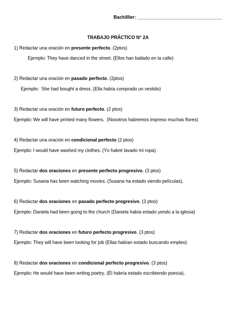 TRABAJO PRACTICO Tres Tiempos Perfectos | PDF
