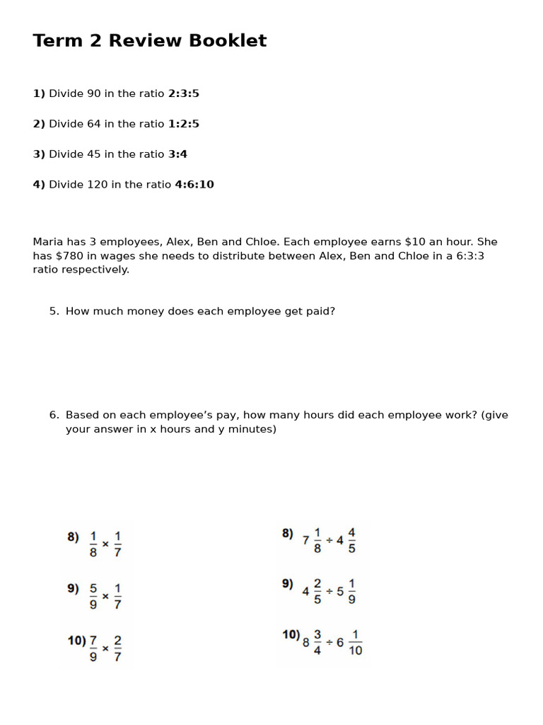 Term 2 Review Booklet | PDF
