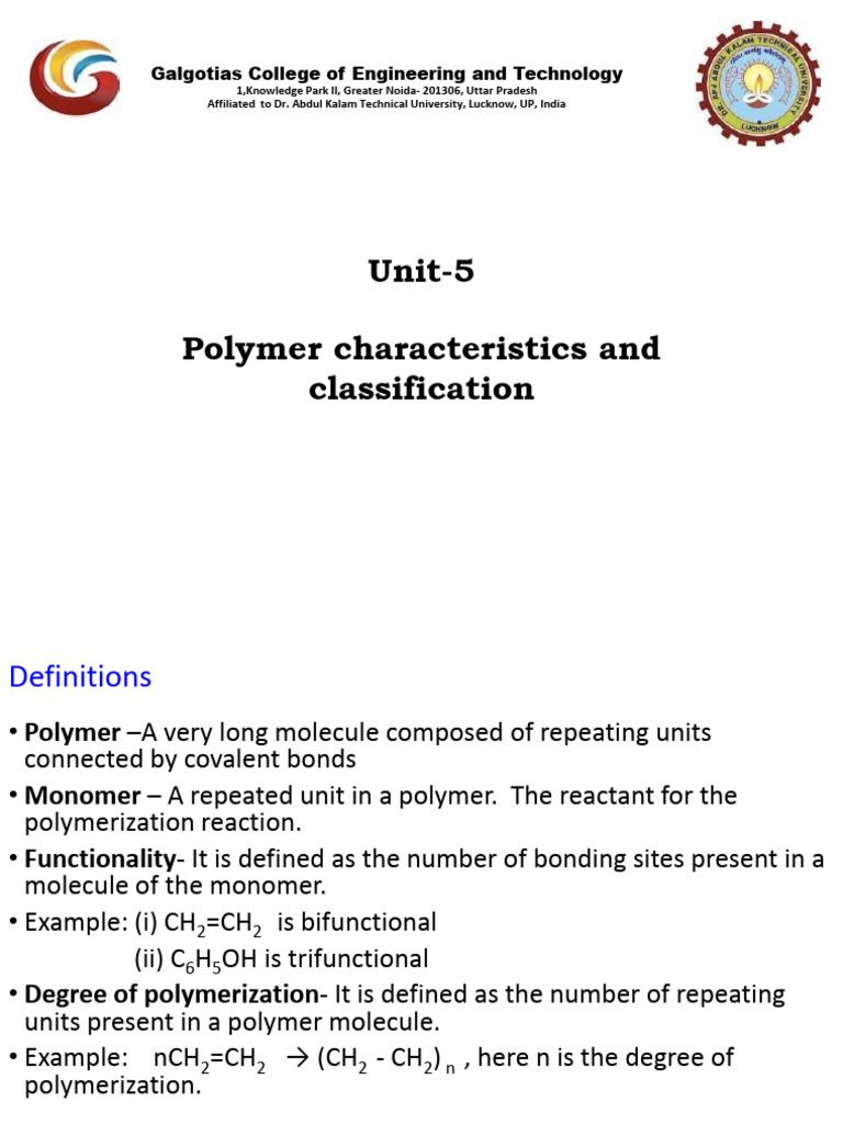 Unit-5 Polymer Classification | PDF | Polymers | Copolymer