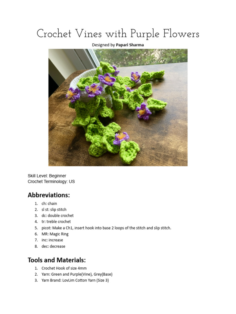 Crochet Purple Flower Vines Guide | PDF | Crochet | Yarn