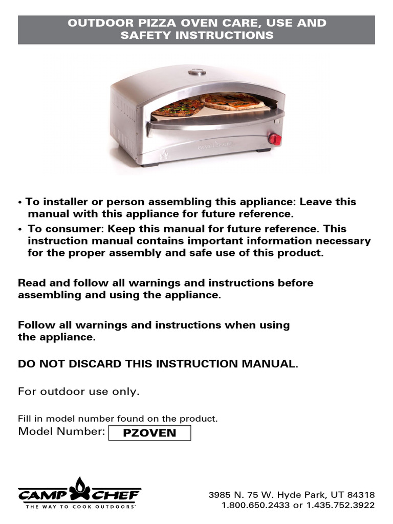 Camp Chef Pizza Oven Manual | PDF | Liquefied Petroleum Gas | Propane